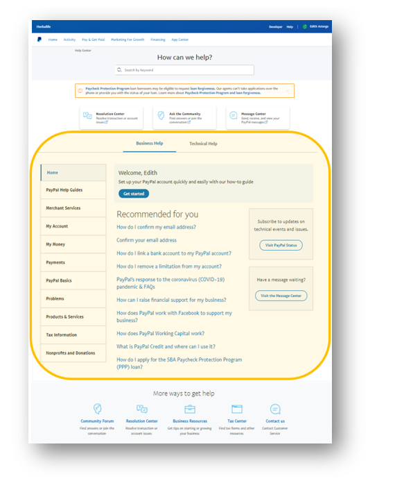 PayPal - Using the PayPal Help Center