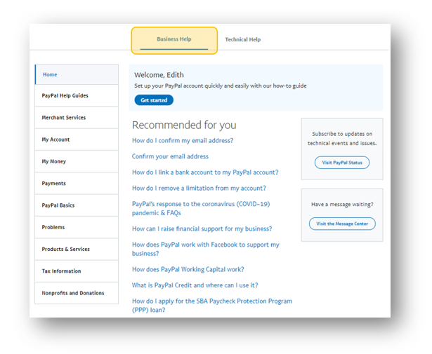 PayPal - Using the PayPal Help Center