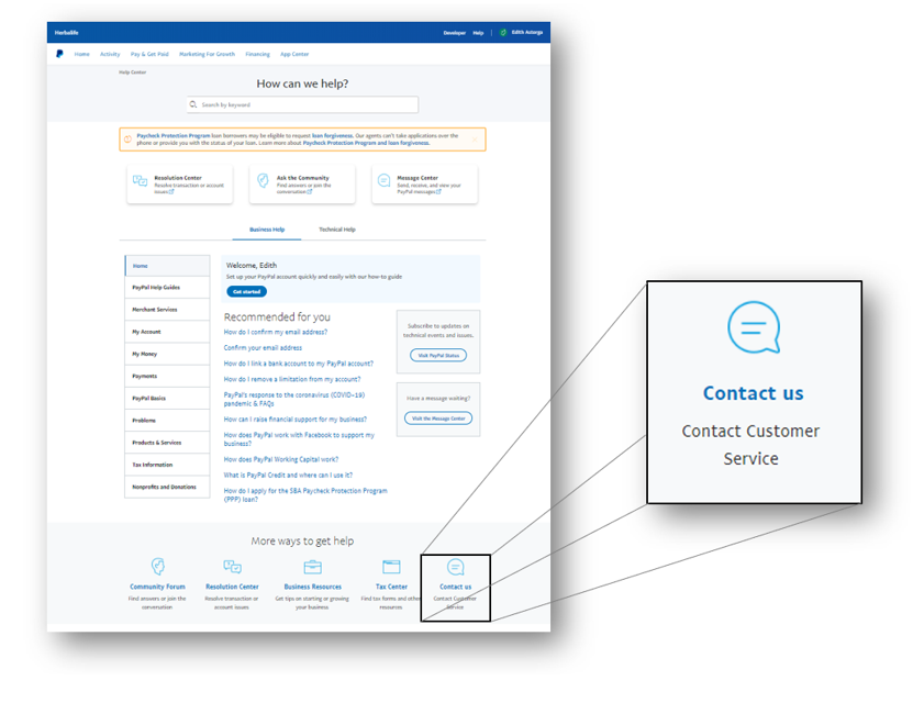 PayPal - Using the PayPal Help Center