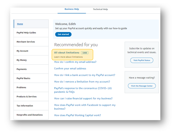 PayPal - Check Account Limitations